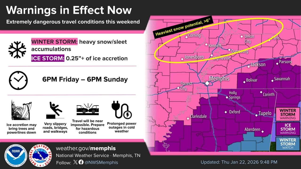 Winter Storm Warnings Issued for Mid-South as I-40 Corridor Faces Sleet ...