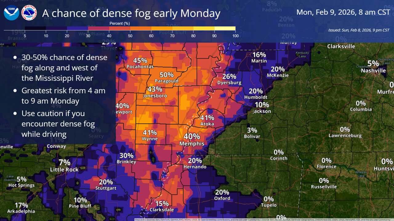 Chance of dense fog along and west of Mississippi River early Monday ...
