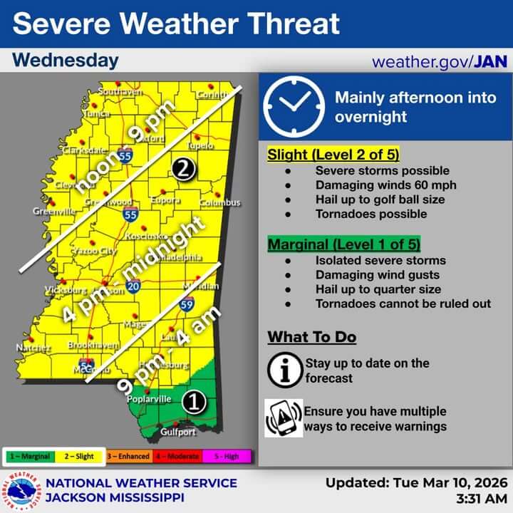 National Weather Service issues slight risk of severe weather for ...